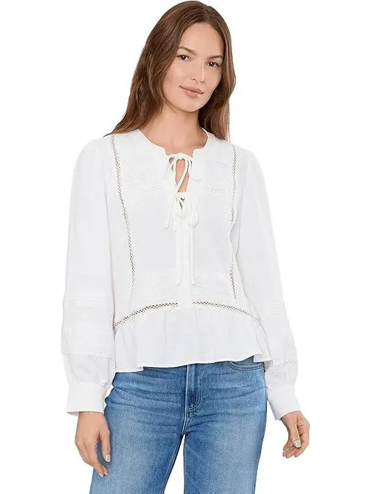 Vince Camuto Lace Yoke Tie Front Long Sleeve Blouse - White