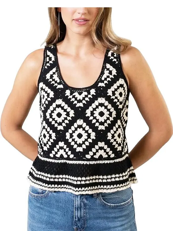 Central Park West Winona Crochet Stitch Tank - Black