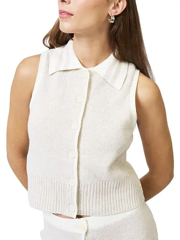Central Park West Celeste Tweed Yarn Collared Top - Sand