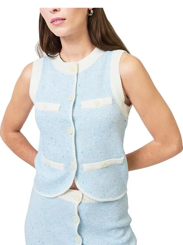 Central Park West Celeste Tweed Yarn Vest - Light Blue