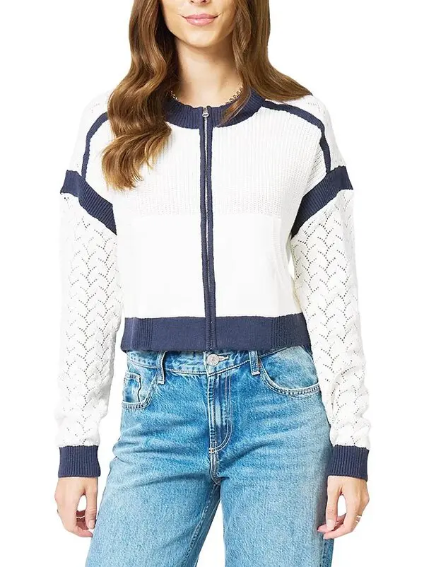Central Park West Brooklyn Zip Up Sweater Bomber - Ivory