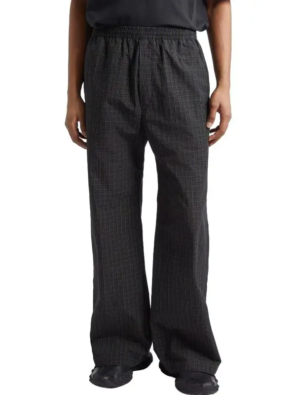 Balenciaga Plaid Cotton Wide-leg Pants - 8069 Navy/dark Green