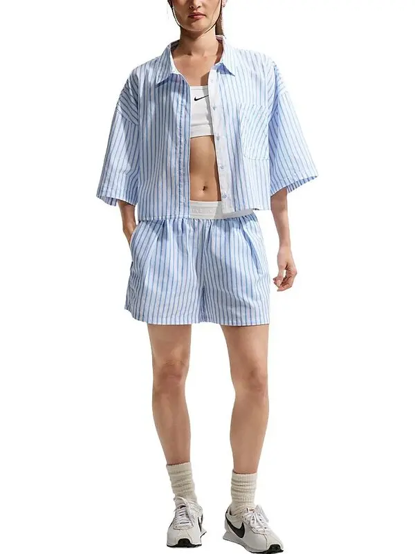 Nike Chill Poplin Oversized Striped Shirt - Lt Photo Blue/hydrogen Blue/summit White