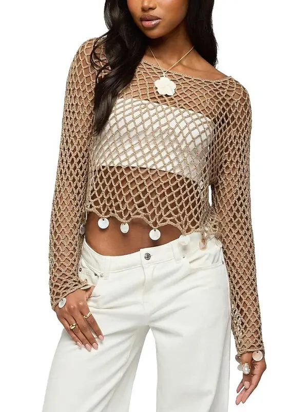 EDIKTED Macarena Crochet Charm Top - Taupe