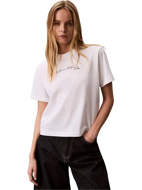 Calvin Klein Script Logo Graphic Boxy T-shirt - Bright White