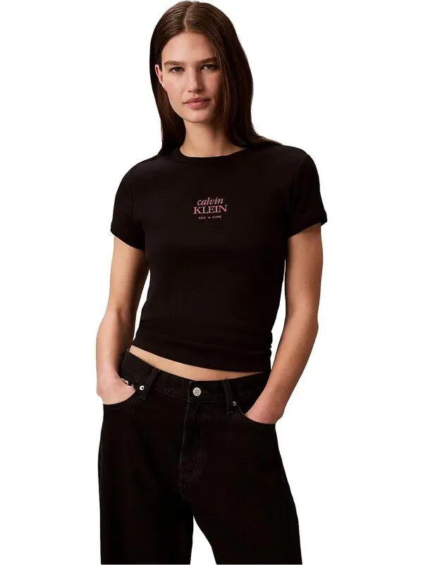 Calvin Klein Logo Graphic Rib Slim T-shirt - Black