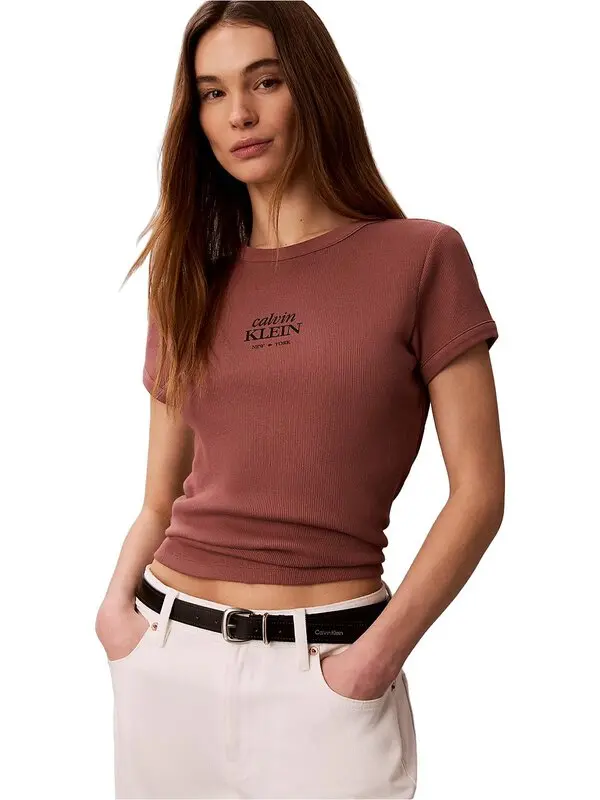 Calvin Klein Logo Graphic Rib Slim T-shirt - Sierra Brown