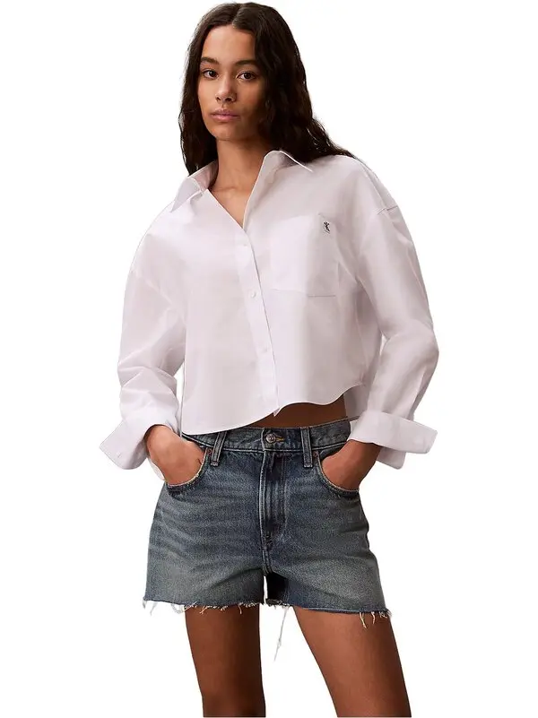 Calvin Klein Cotton Poplin Cropped Boxy Shirt - Brilliant White