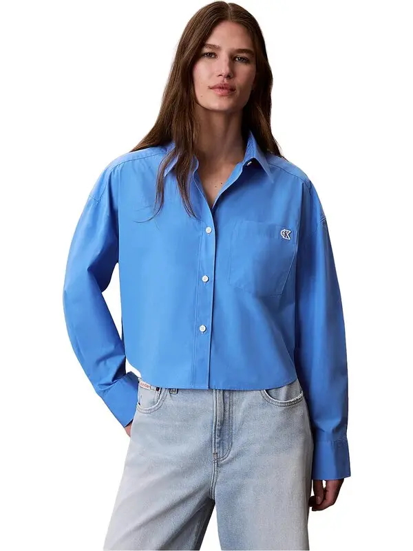 Calvin Klein Cotton Poplin Cropped Boxy Shirt - Marina
