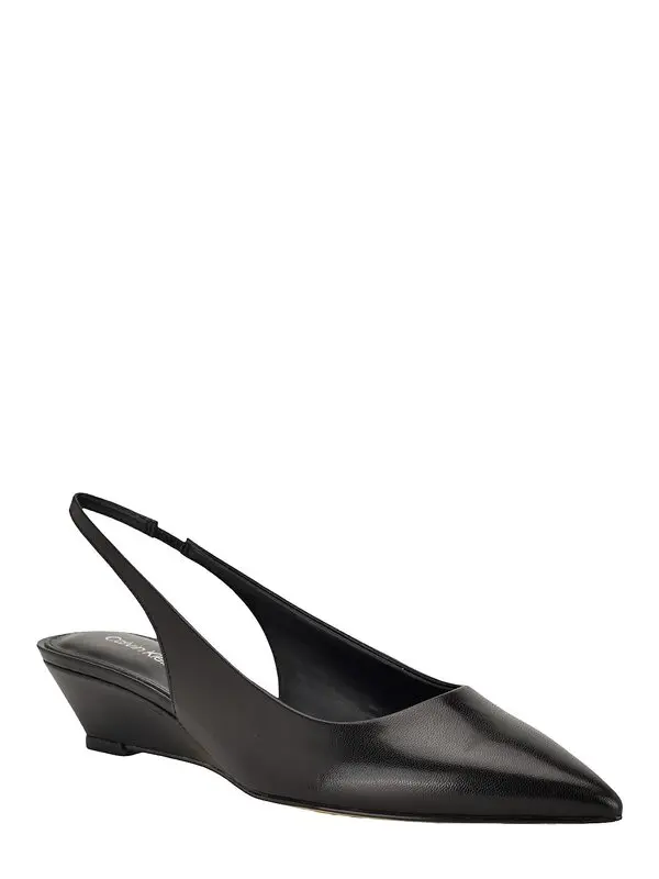 Calvin Klein Mavalyn Leather Slingback Pointed Toe Block Heel - 001