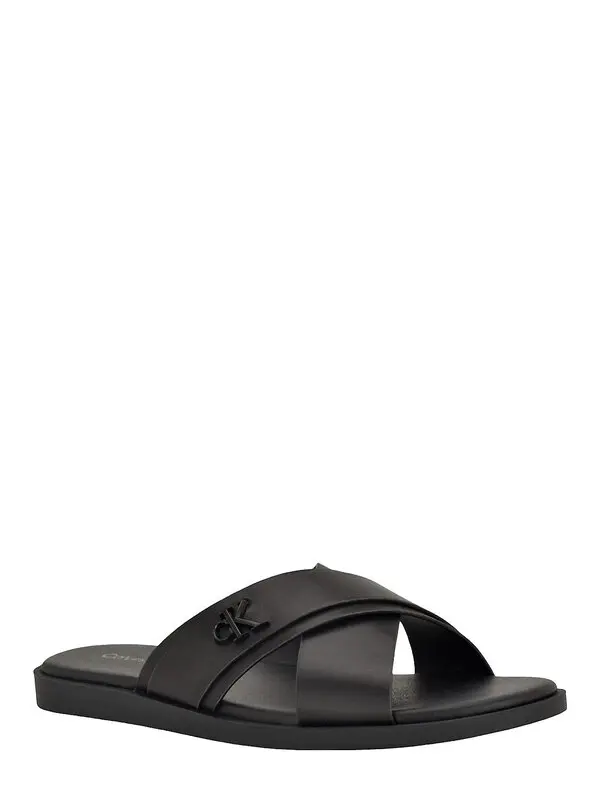 Calvin Klein Elern Slide Sandals With Monogram Detail - Black