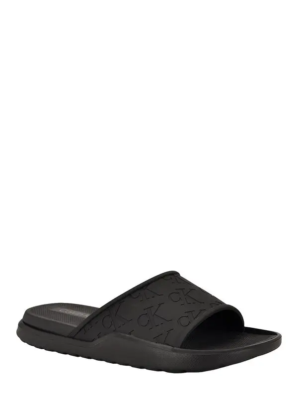 Calvin Klein Embossed Monogram Slides - Black