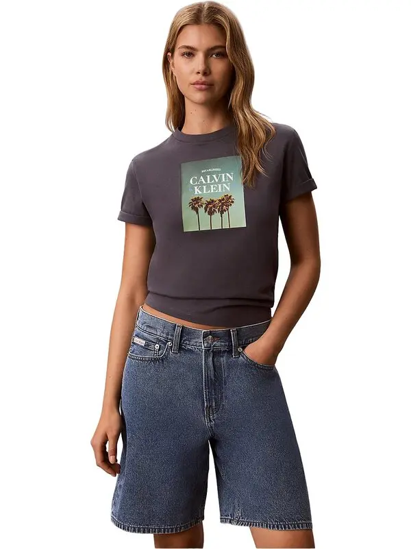 Calvin Klein Palm Tree Logo Graphic T-shirt - Coal