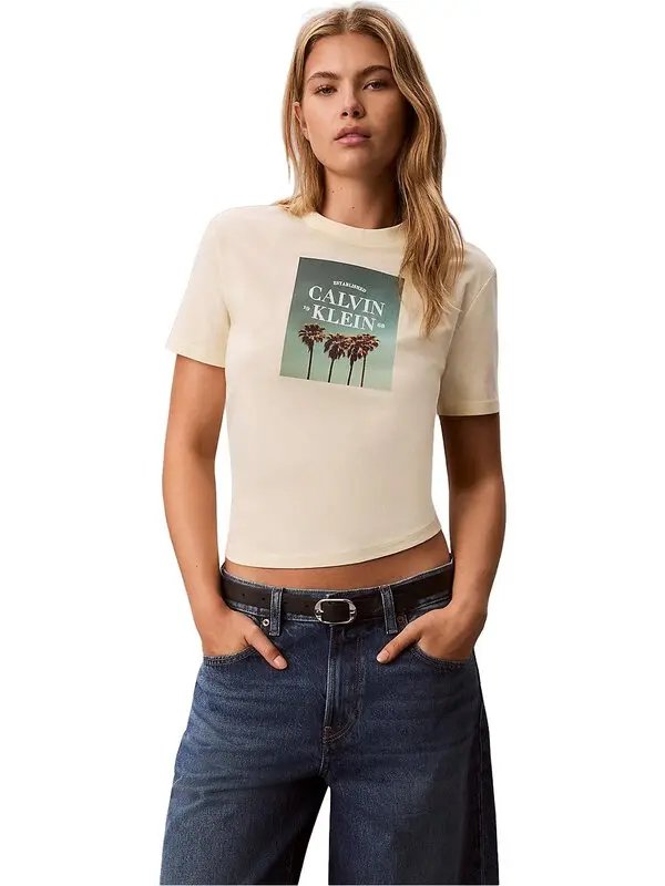Calvin Klein Palm Tree Logo Graphic T-shirt - Pear Sorbet