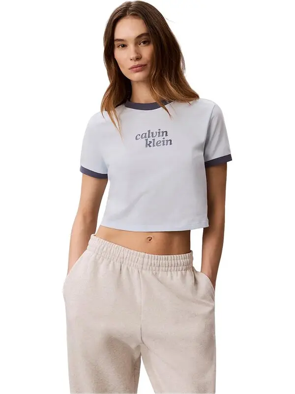 Calvin Klein Cropped Logo Graphic Ringer T-shirt - Blue Dream