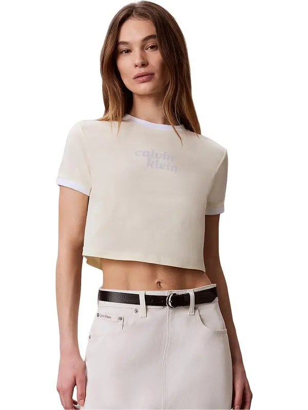 Calvin Klein Cropped Logo Graphic Ringer T-shirt - Pear Sorbet