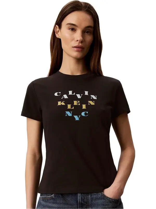 Calvin Klein Slim Tiered Logo Graphic T-shirt - Black