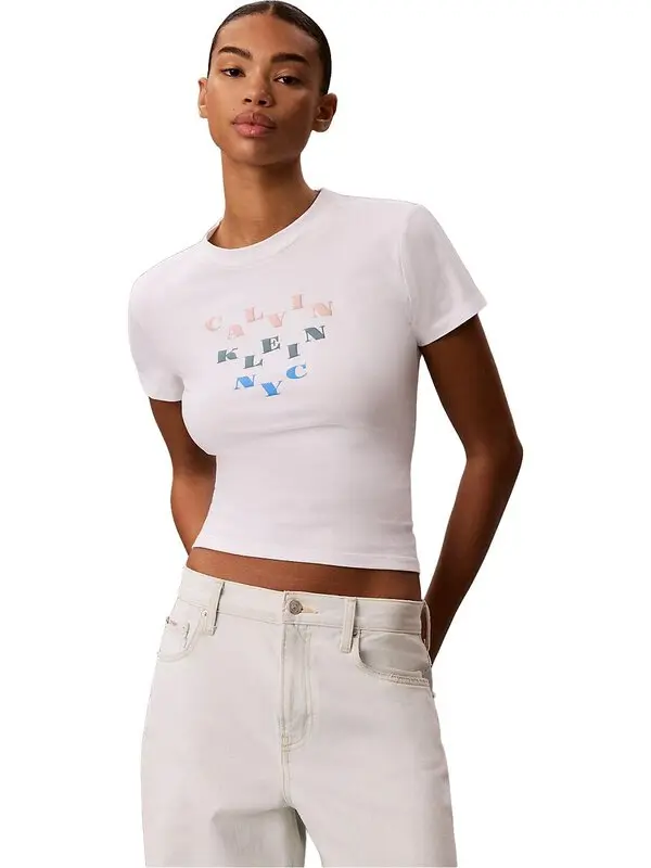 Calvin Klein Slim Tiered Logo Graphic T-shirt - Bright White