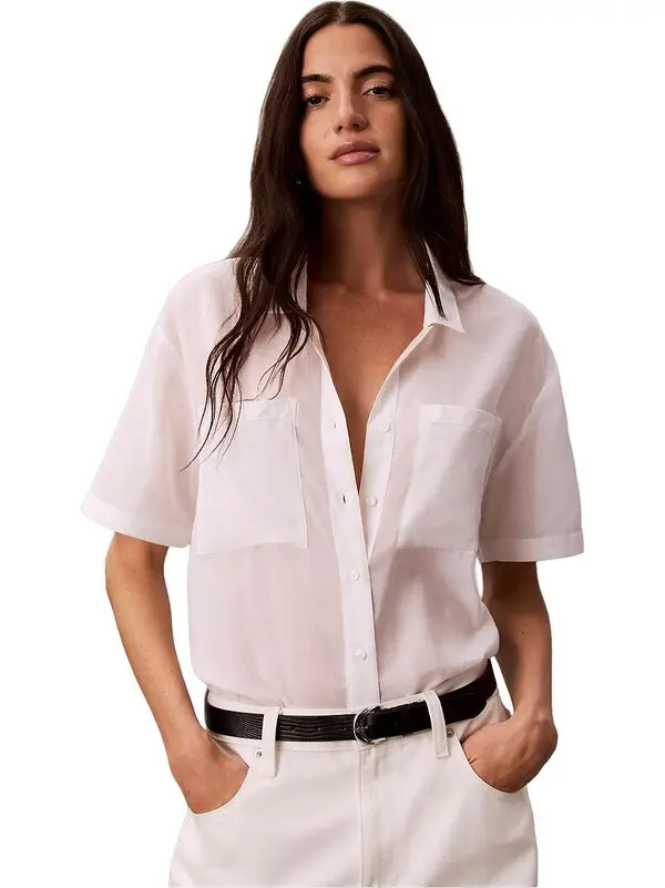 Calvin Klein Cotton Blend Relaxed Button-down Shirt - Brilliant White