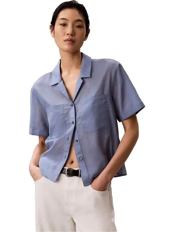 Calvin Klein Cotton Blend Relaxed Button-down Shirt - Dusty Sailor Blue