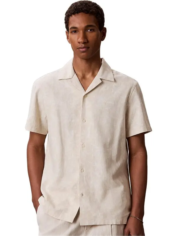 Calvin Klein Linen Cotton Camp Collar Easy Shirt - Oatmeal