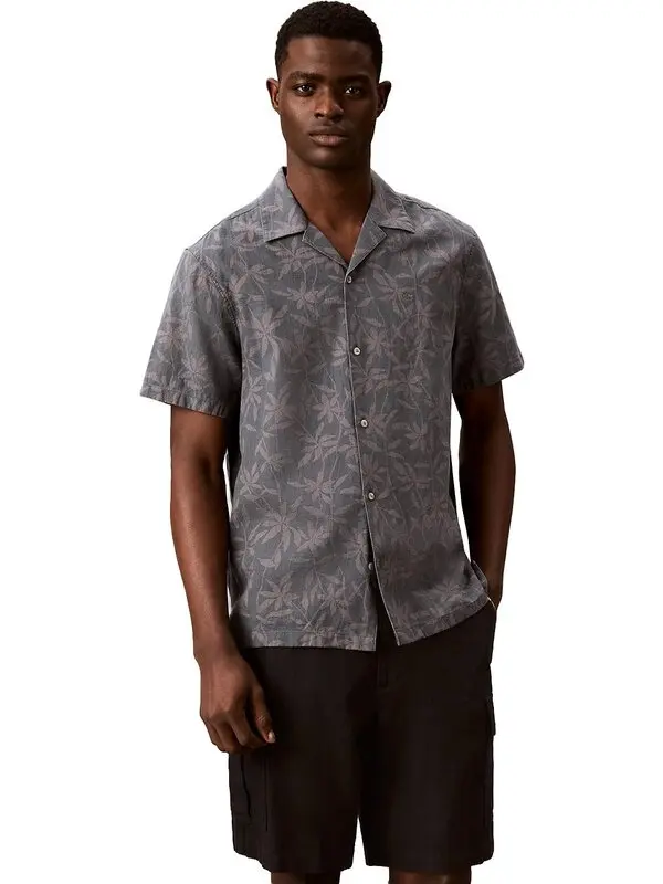Calvin Klein Linen Cotton Camp Collar Easy Shirt - Turbulence