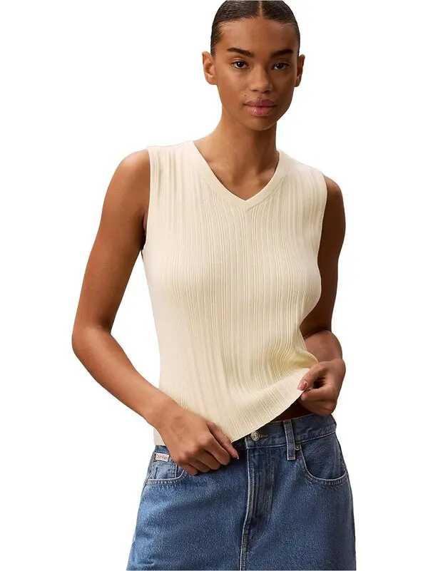 Calvin Klein Rib V-neck Tank Top - Pear Sorbet