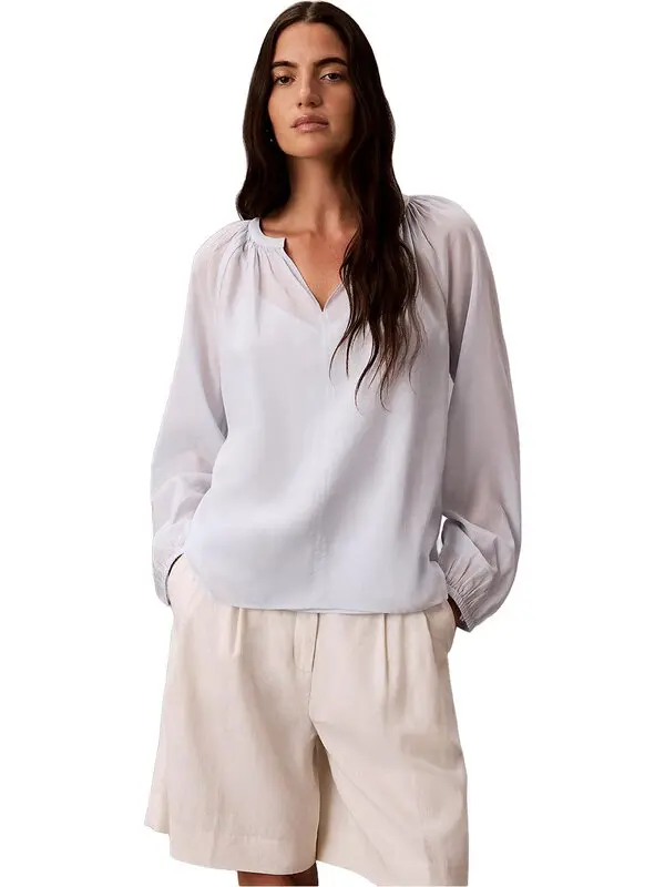 Calvin Klein Light Cotton Blend V-neck Top - Blue Dream