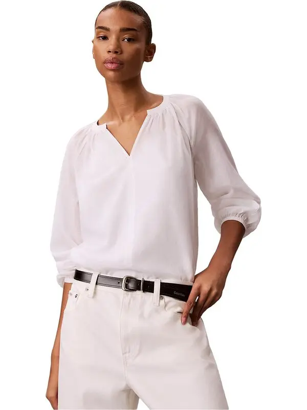 Calvin Klein Light Cotton Blend V-neck Top - Brilliant White