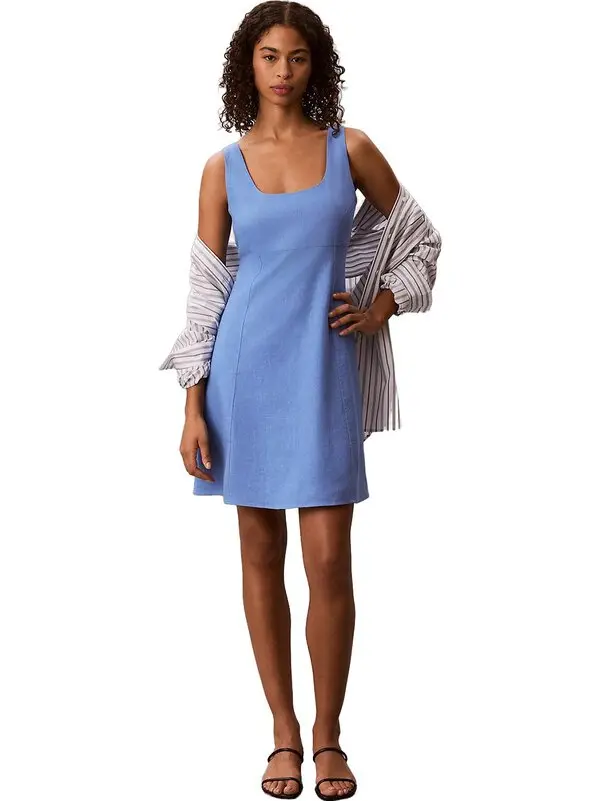 Calvin Klein Linen Blend Mini Dress - Blue Bonnet