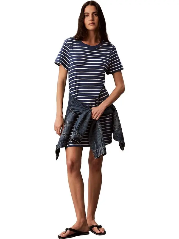 Calvin Klein Monogram Mini T-shirt Dress - Dark Denim Stripe