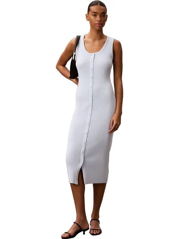 Calvin Klein Smooth Cotton Rib Midi Dress - Blue Dream