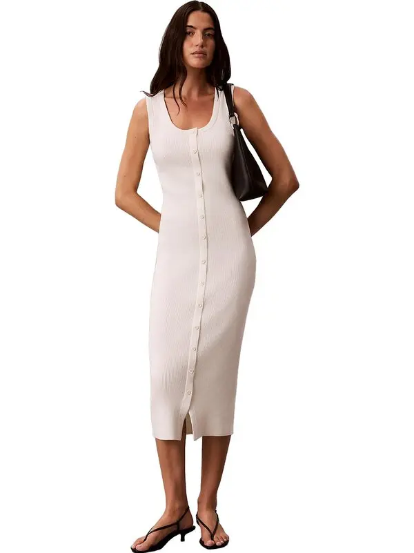 Calvin Klein Smooth Cotton Rib Midi Dress - Tofu