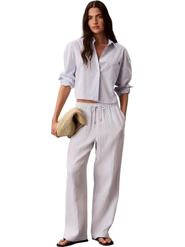 Calvin Klein Double Gauze Straight Leg Pull-on Pants - Ancient Water