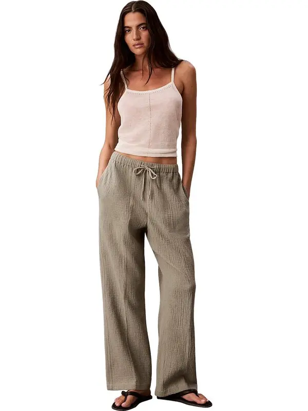 Calvin Klein Double Gauze Straight Leg Pull-on Pants - Shadow