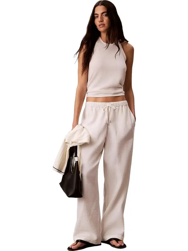 Calvin Klein Double Gauze Straight Leg Pull-on Pants - Tofu