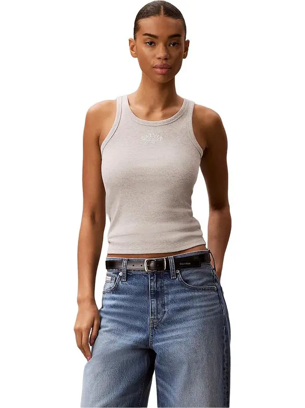 Calvin Klein Contour Rib Logo Graphic Tank Top - Ba10 Grey Heather