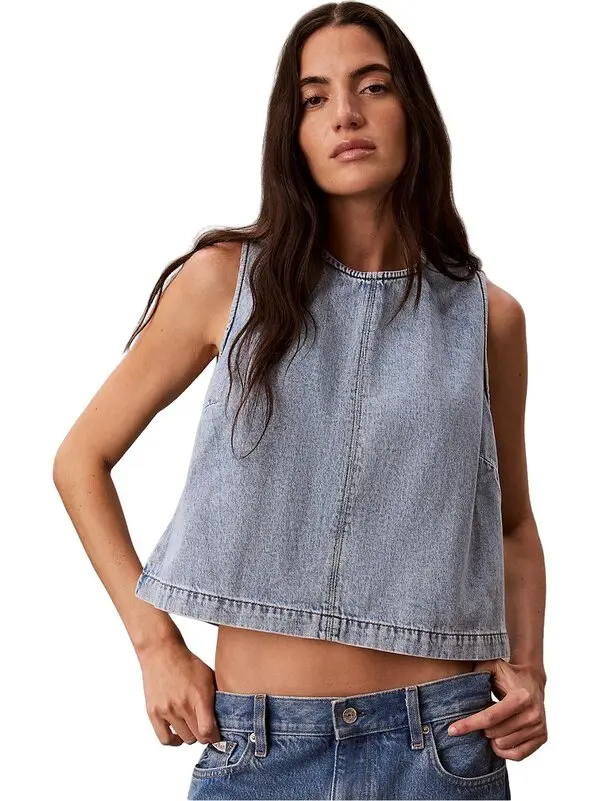Calvin Klein Sleeveless Cropped Denim Top - Marbled Beacon
