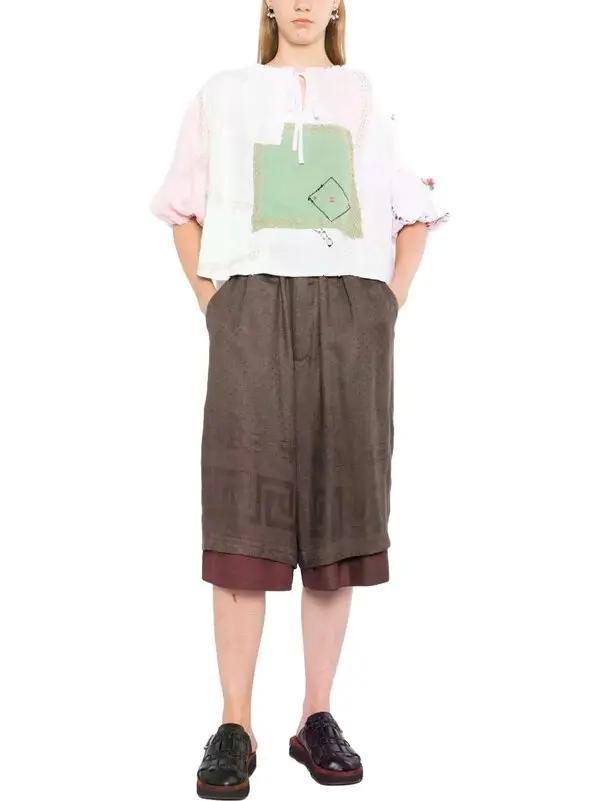 By Walid Layered Embroidered Shorts - Brown
