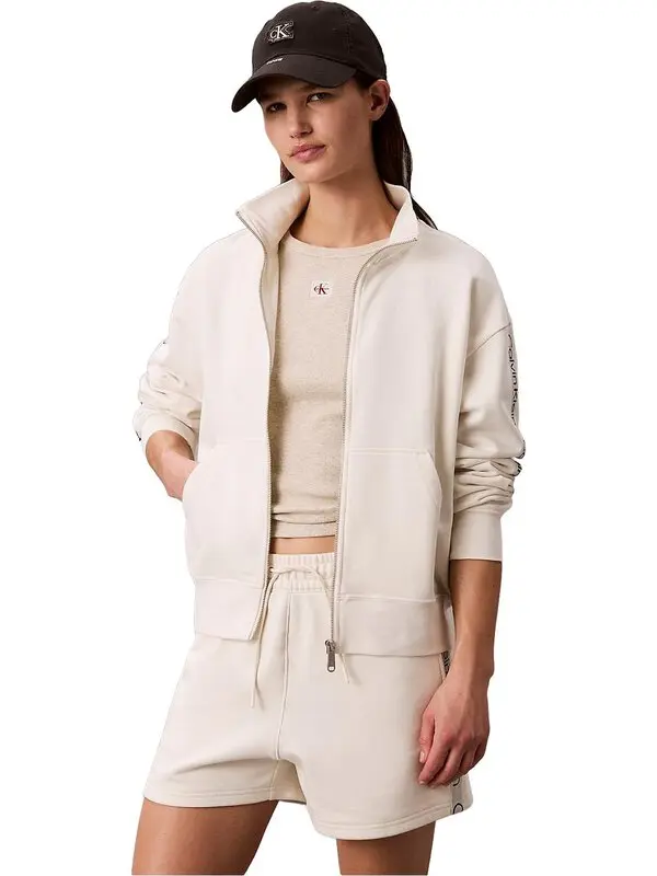 Calvin Klein Logo Tape Full Zip Sweatshirt - Tofu