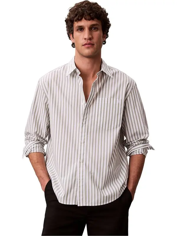Calvin Klein Yarn-dyed Stripe Washed Poplin Shirt - Shadow