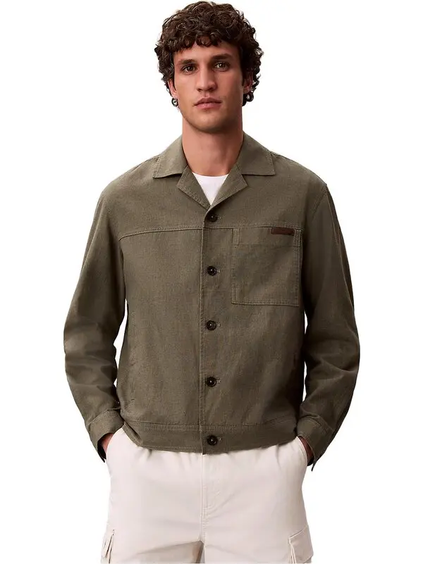 Calvin Klein Linen Cotton Shirt Jacket - Dusty Olive