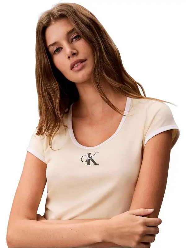 Calvin Klein Monologo Graphic Slim T-shirt - Vanilla Custard