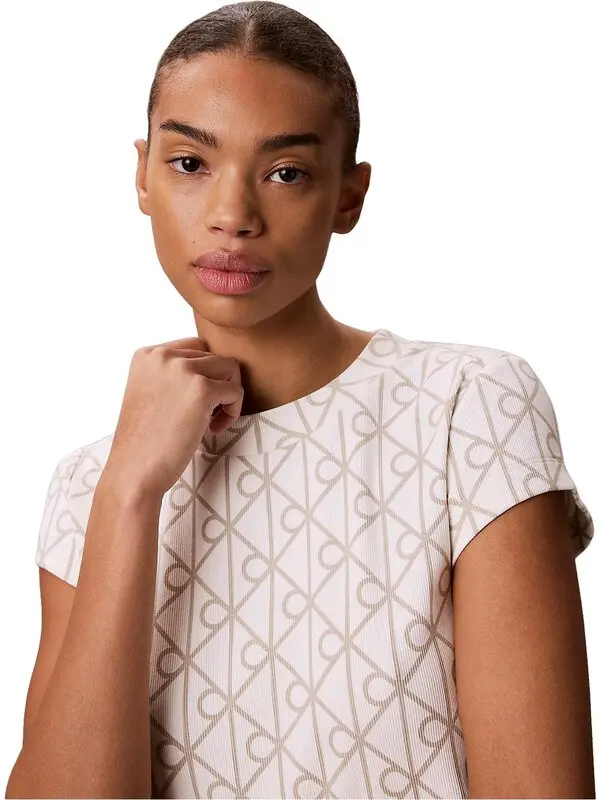 Calvin Klein Emblem Logo Cropped Baby Tee - Tofu Aop