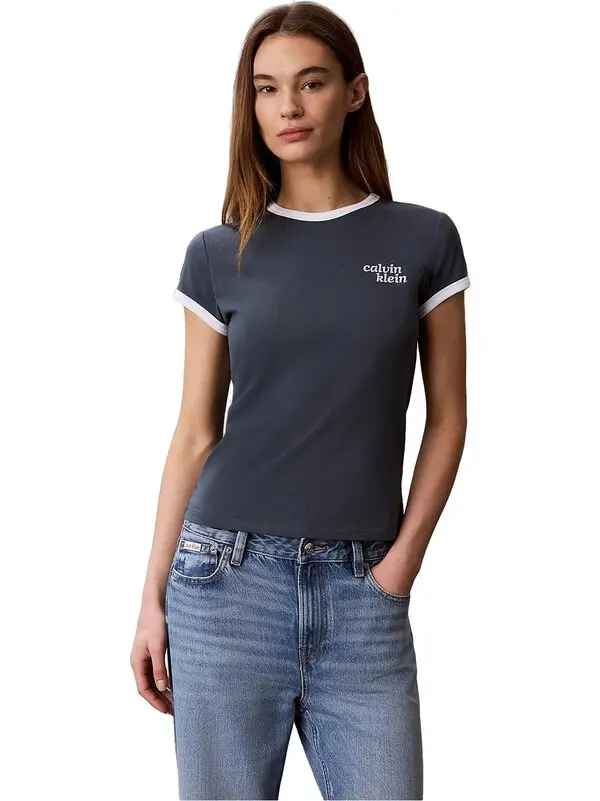 Calvin Klein 1989 Logo Slim Ringer Tee - Dark Slate
