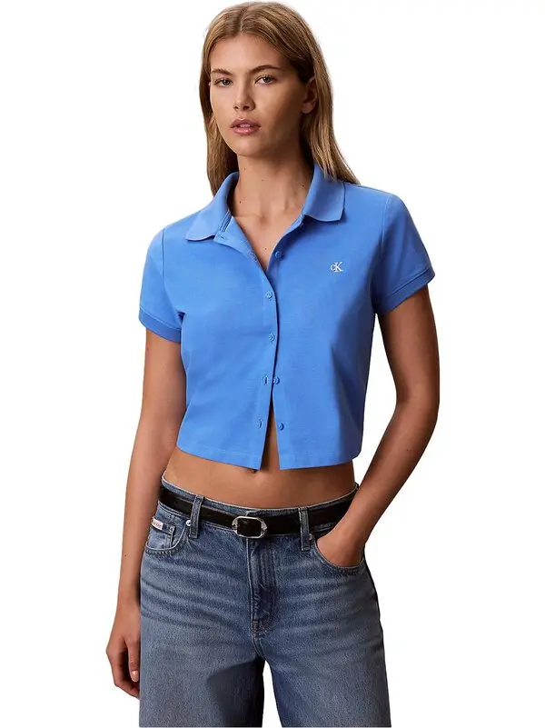 Calvin Klein Cooling Jersey Cropped Polo Shirt - Marina