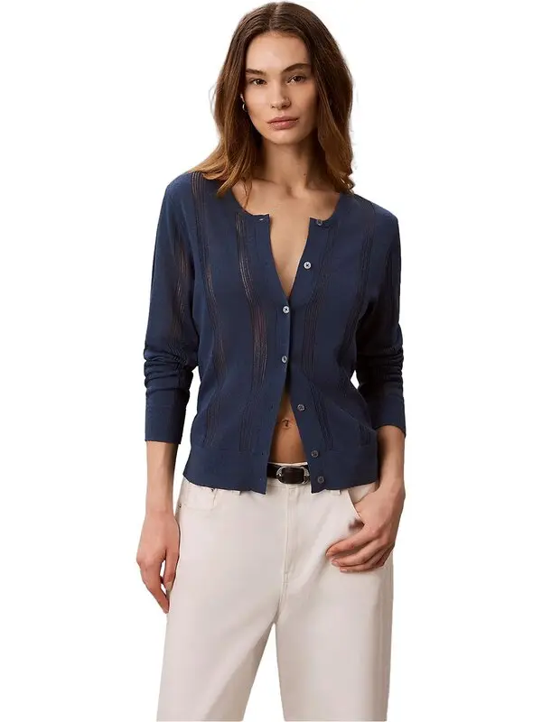 Calvin Klein Linen Blend Cardigan - Dark Denim
