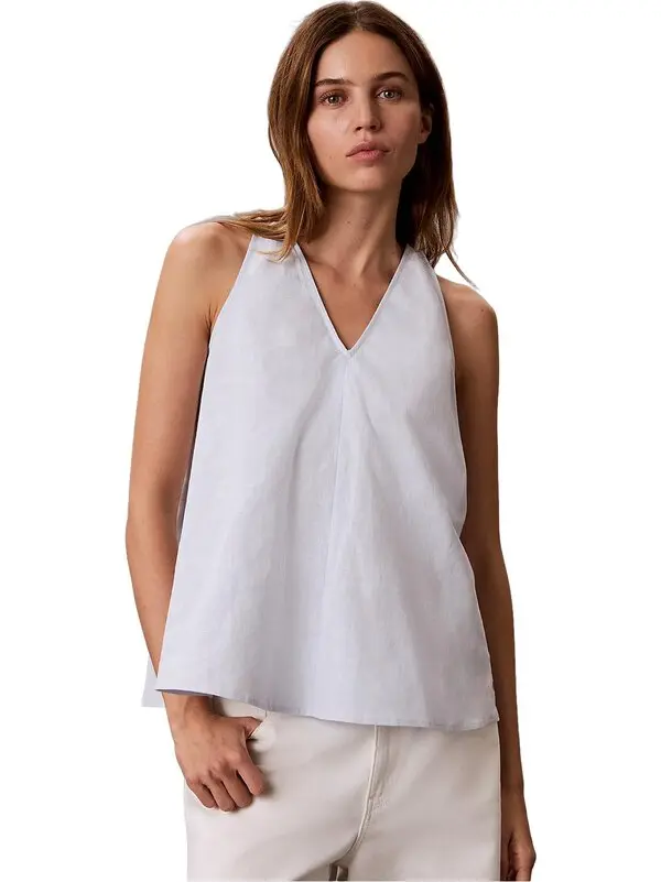 Calvin Klein Linen Blend Sleeveless V-neck Top With Tie Back - Plein Air