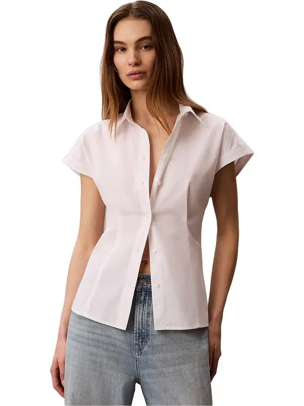 Calvin Klein Cotton Poplin Short Sleeve Shirt - Brilliant White