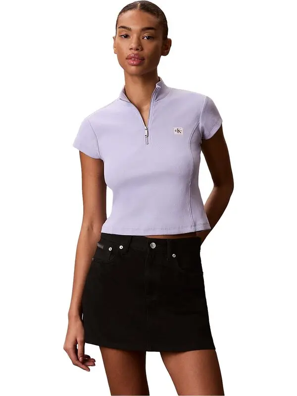 Calvin Klein Ribbed Monologo Quarter Zip T-shirt - Cosmic Sky